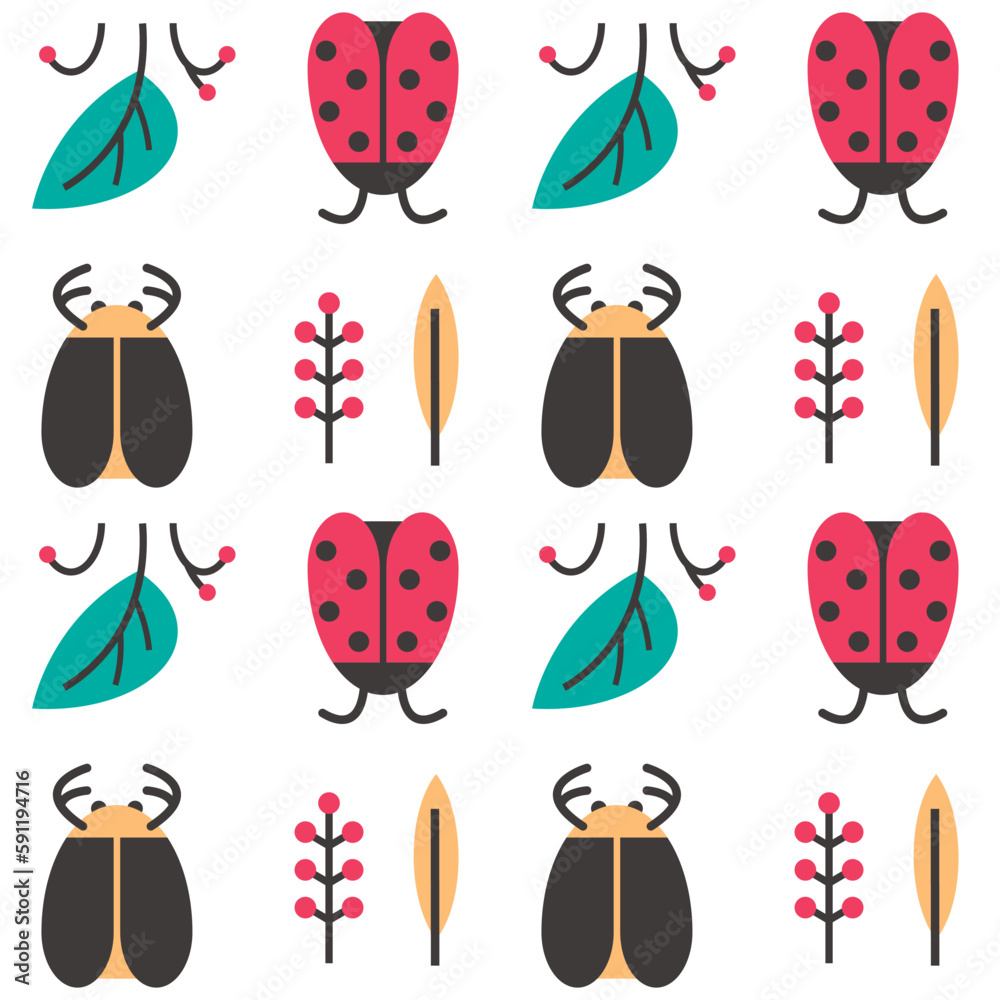 Forest seamless pattern with insects in geometric style for printing on ...