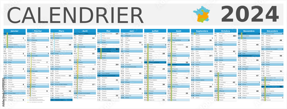 Calendrier 2024 12 mois au format 320 x 840 mm entièrement modifiable ...