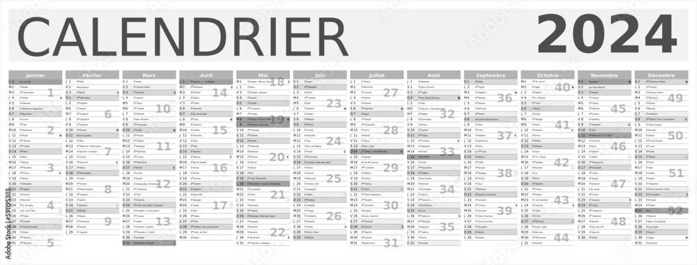 Calendrier 2024 12 mois au format 320 x 840 mm recto verso entièrement ...