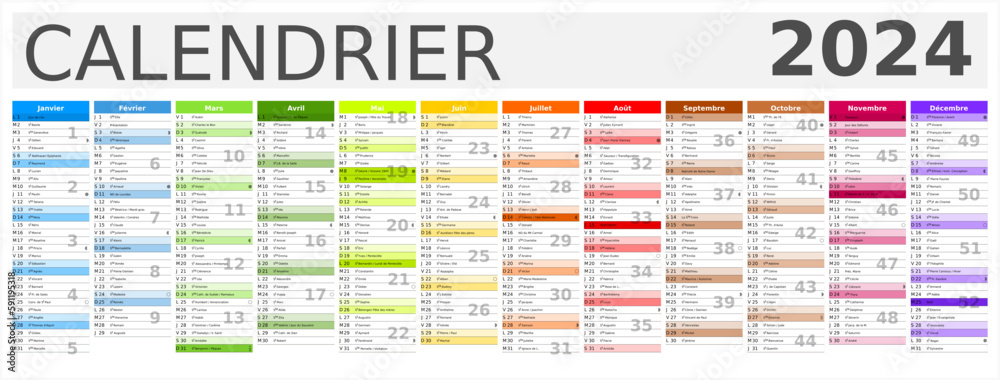 Calendrier 2024 12 mois au format 320 x 840 mm recto verso entièrement ...