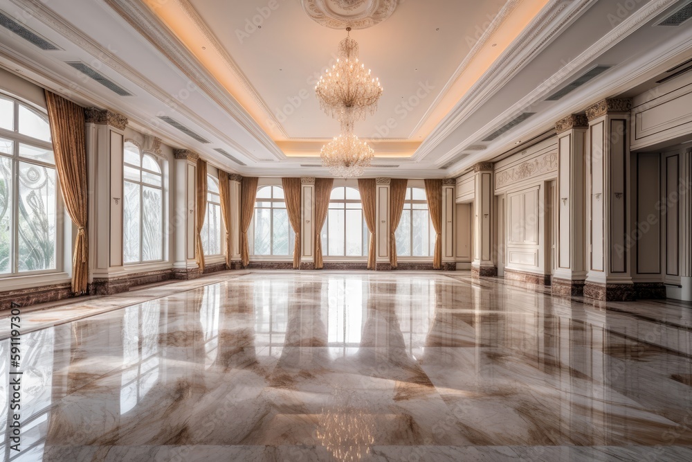 Background scene front view of an empty room of a luxury millionaire mansion Generative AI ...