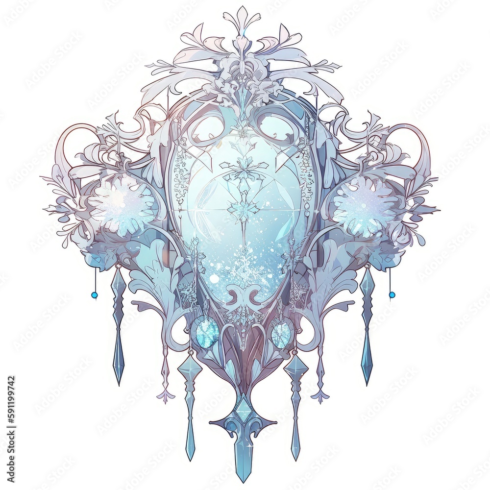 Fantasy art nouveau ice shield design. Generative AI Stock Illustration ...