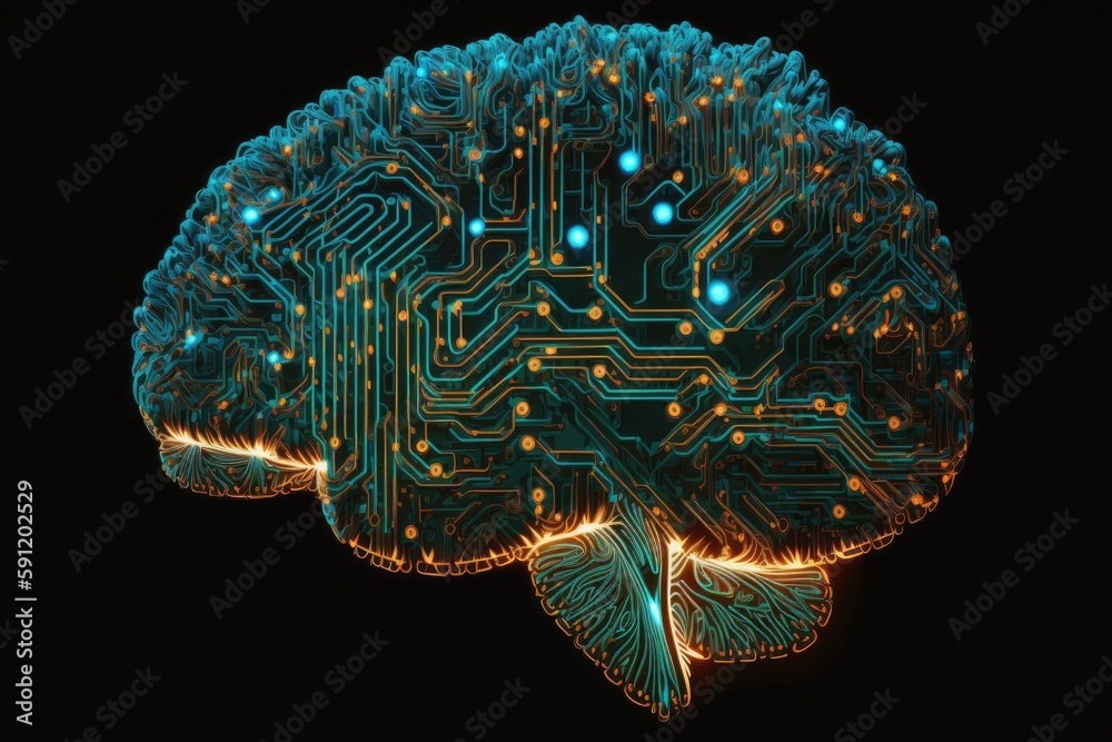 Human brain glowing digital technology, deep learning, AI concept ...
