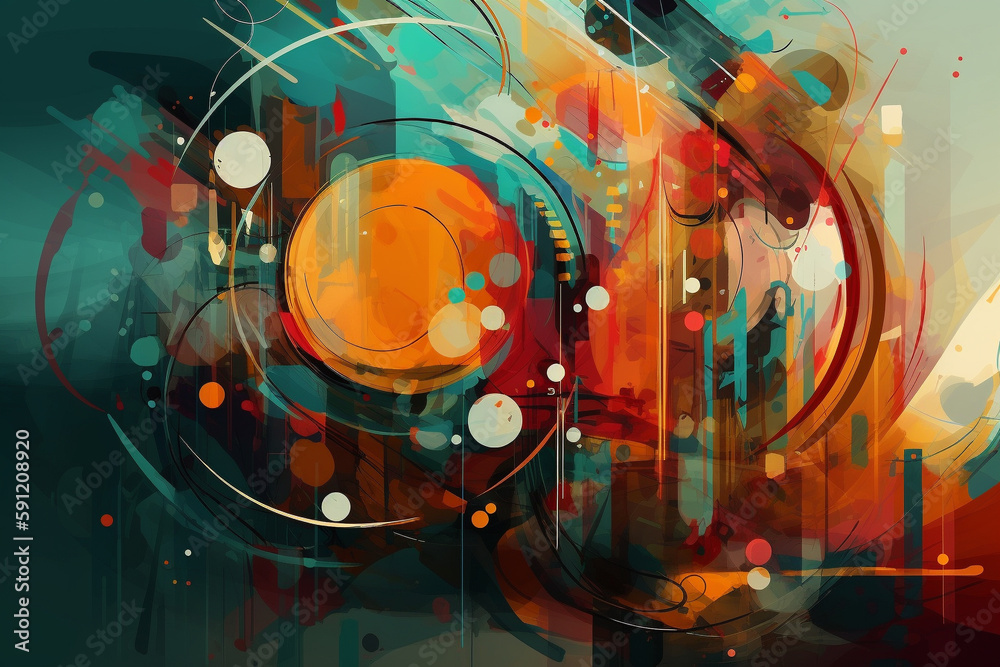 GENERATIVE AI Digital artwork with abstract shapes and vibrant colors ...