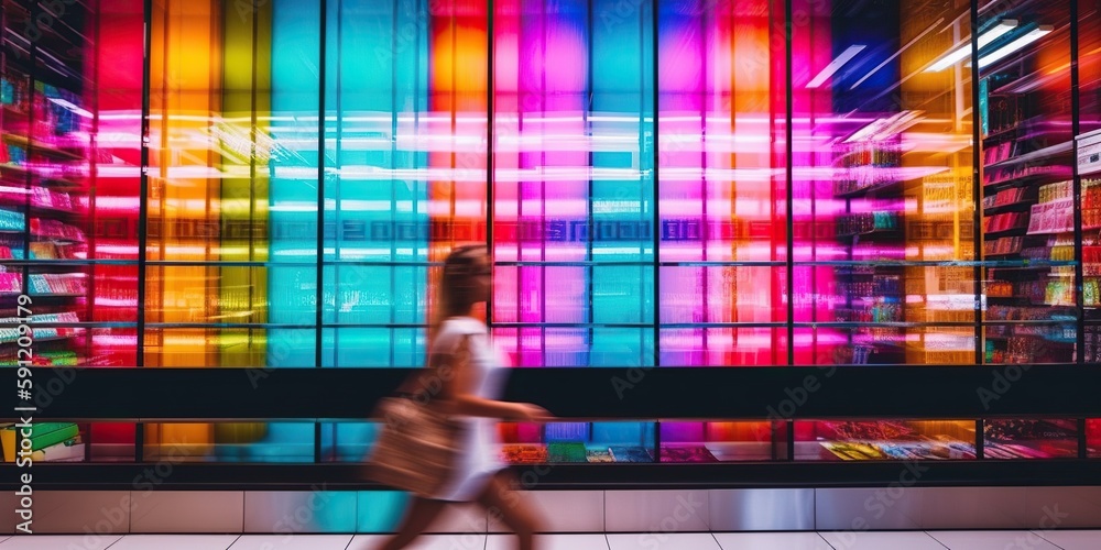 person shopping at busy and bustling department store with bright ...