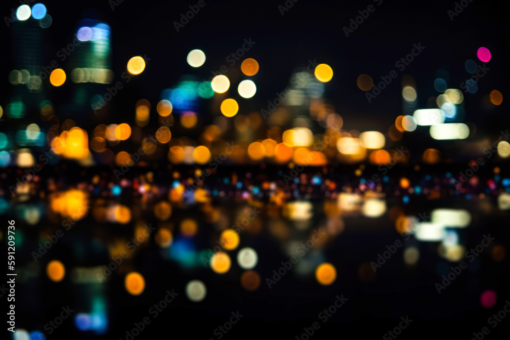 Abstract night light of cityscape bokeh. Blur urban city street road ...