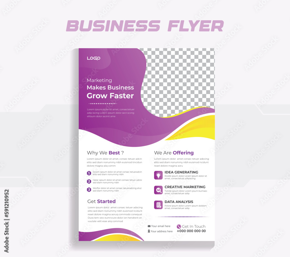 Beautiful flyer template in A4 size with colorful abstract design ...