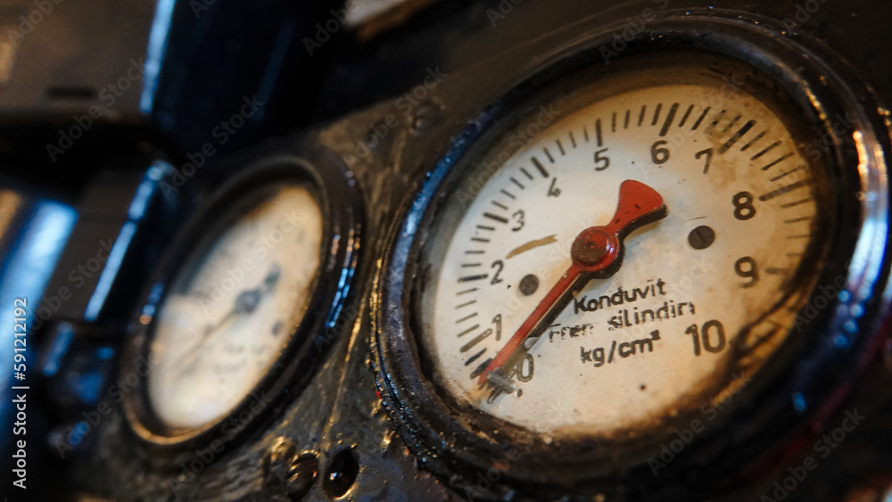 Sirkeci, Istanbul, Turkey April 08, Brake control panel and Pneumatic ...