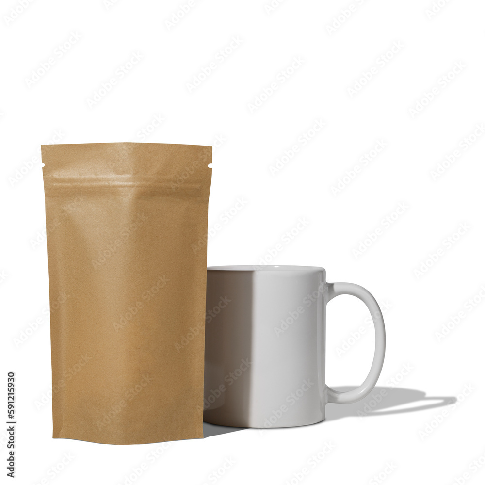 Brown cardboard packaging for coffee and mug. Branding and packaging ...