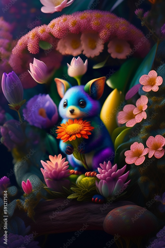 "extremely ultrarealistic photorealistic cute creature holding a flower ...