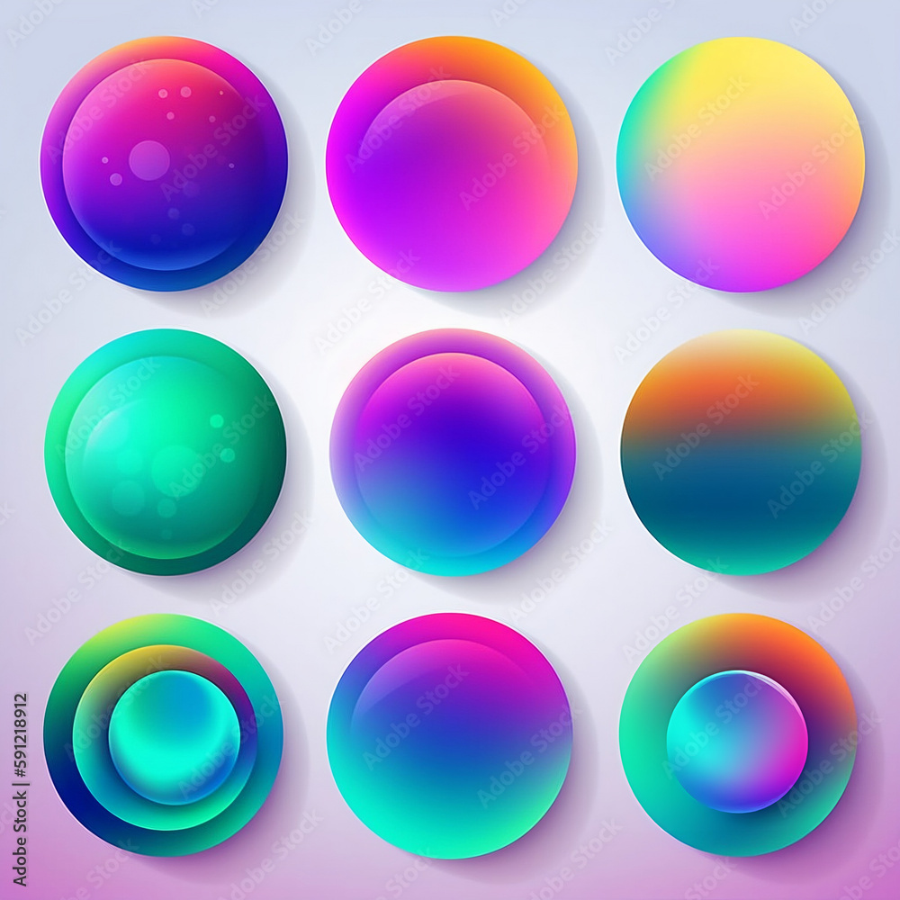 Color gradient circle backgrounds, abstract colors blend mesh with soft neon light, vector ...