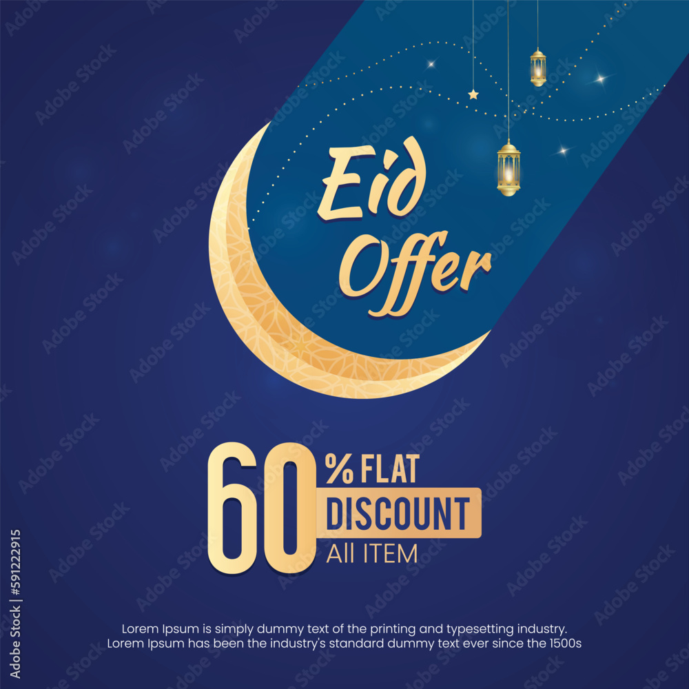 60% flat discount Eid offers social media posts. flat discount with the Islamic concept. Islamic ...