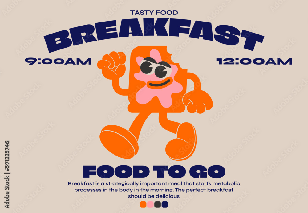 Cartoon characters retro sandwich 90s. Trendy poster. funny colorful ...