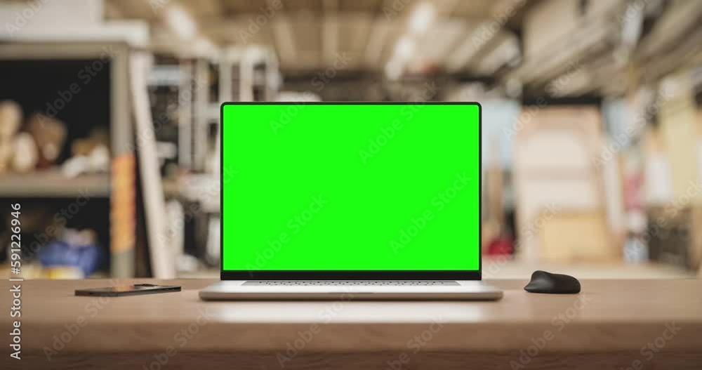Laptop With A Blank Screen On The Table With A Mouse And Smartphone