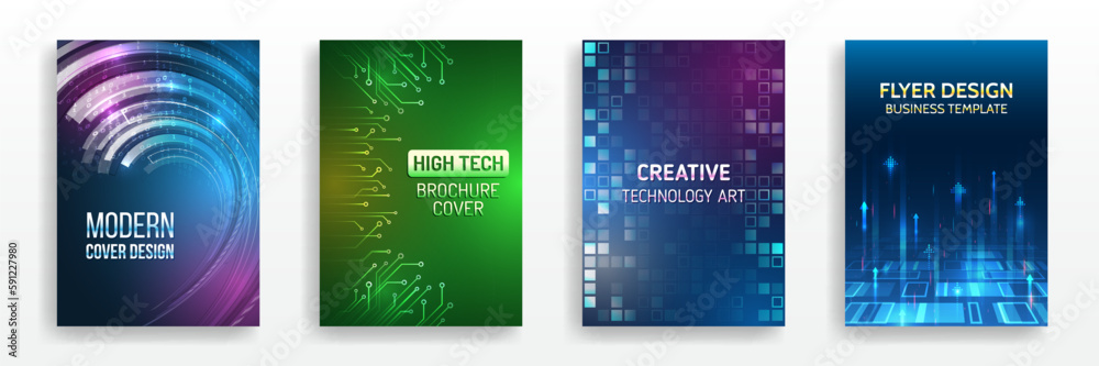 Hi-tech brochure flyer template. Abstract futuristic design concept ...