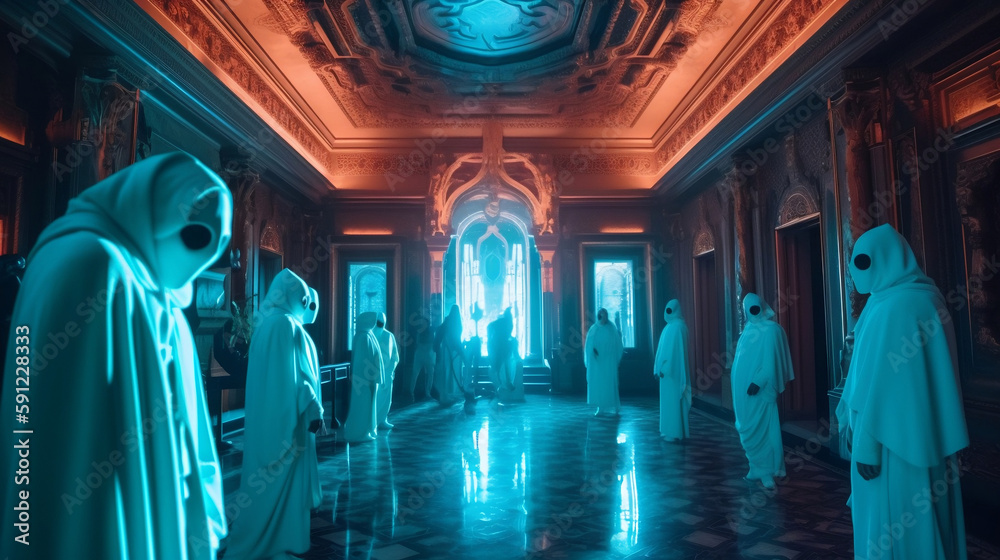 Film still of a cryptic congregation of Illuminati. Created with ...