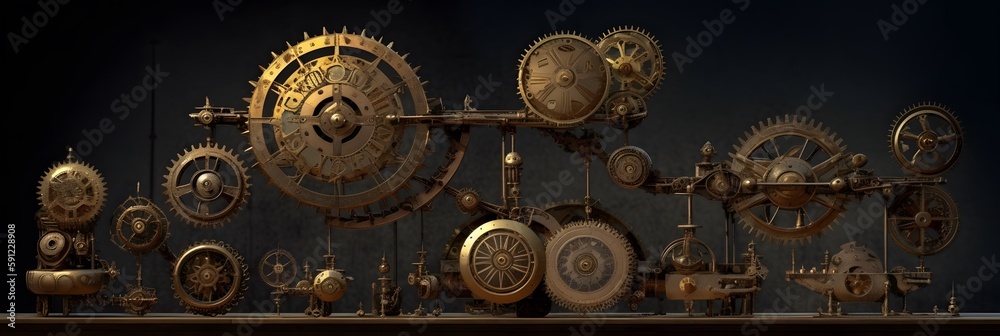 A steampunk-inspired solar system with gears and cogs as planets ...