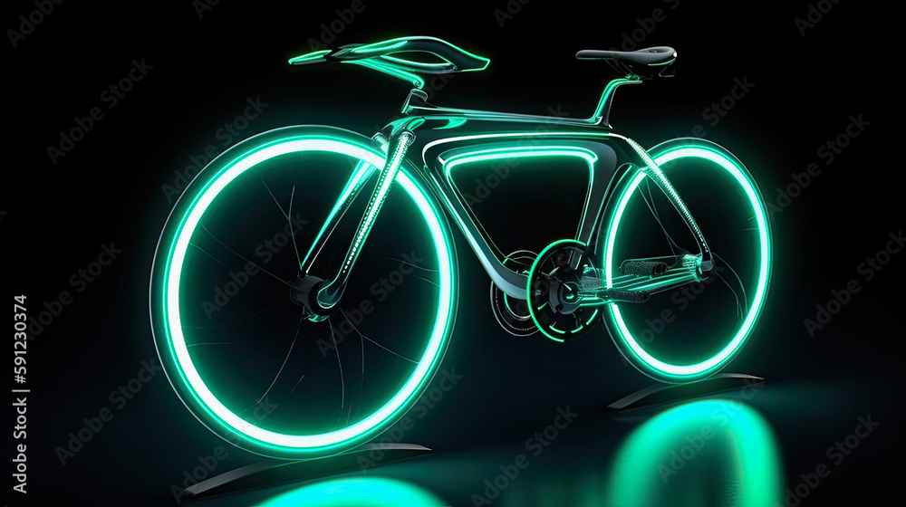 generative ai illustration of a futuristic bike in turquoise neon color ...