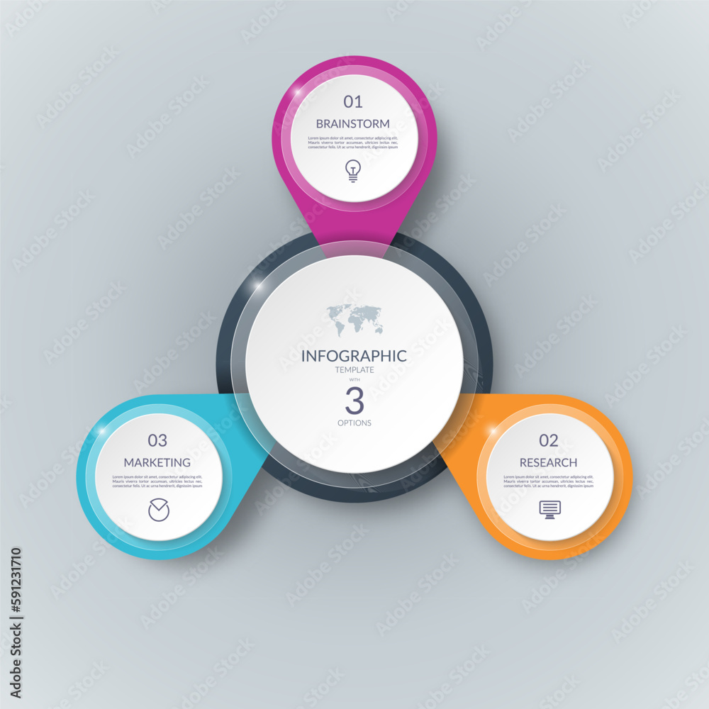 Infographic cycle diagram with 3 steps. Can be used as a chart, graph ...
