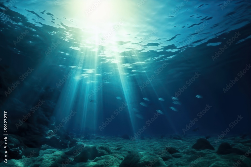 Underwater Sea Deep Water Abyss background With Blue Sun light Stock ...