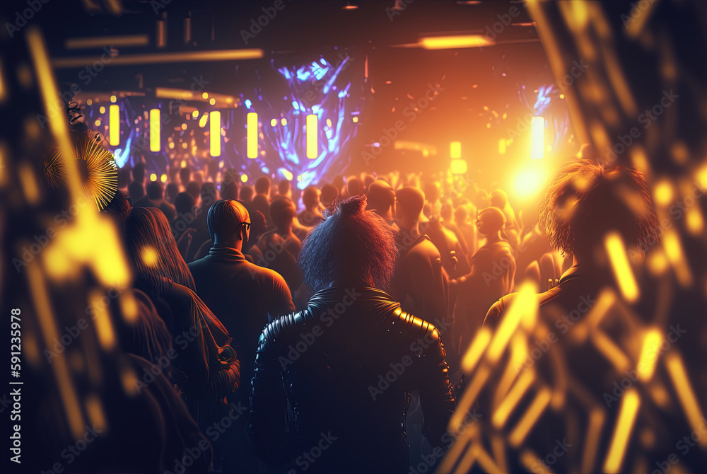 Party people on the show. Night club with lights and dancing people ...