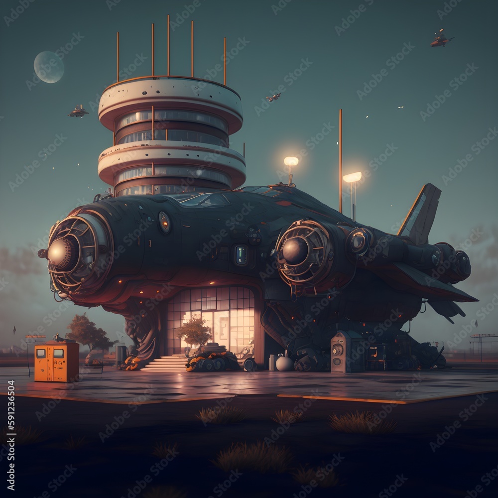 space airfield in the Victorian era Unreal Engine 5 Cinema 4D ROMM RGB ...