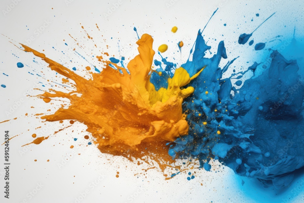 colorful Ukrainan flag yellow blue color holi paint powder explosion ...