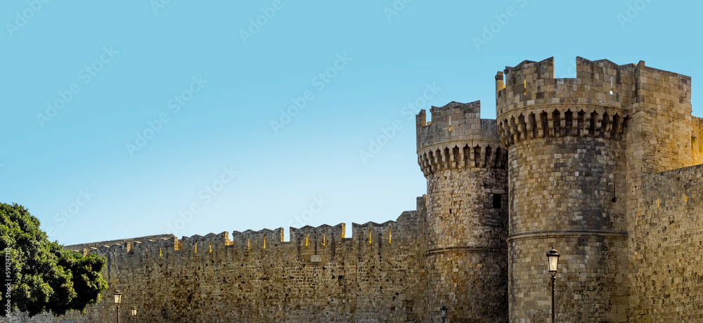 Medieval towers of the gate and defensive walls of the old citadel in ...