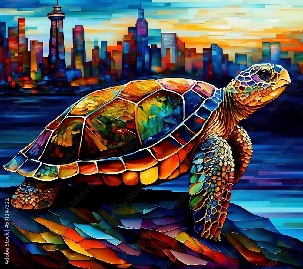Charming Stained Glass Turtle Painting Stock Illustration | Adobe Stock