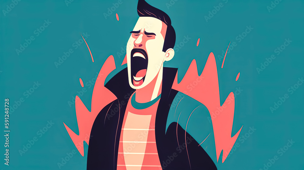 Cartoon illustration, a man screams in anger, generative AI. Stock ...