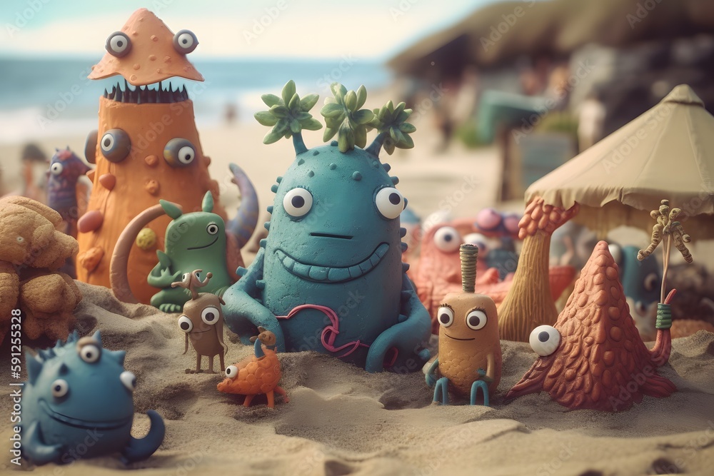 Alien creatures enjoying a day at the beach. Bizarre and imaginative ...