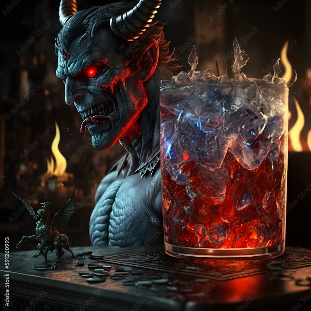 devil jin drinking gin and tonic in hell hell background demons fire hyper detailed hyper ...