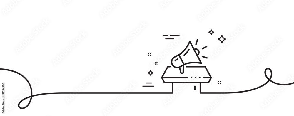 Megaphone line icon. Continuous one line with curl. Advertisement ...