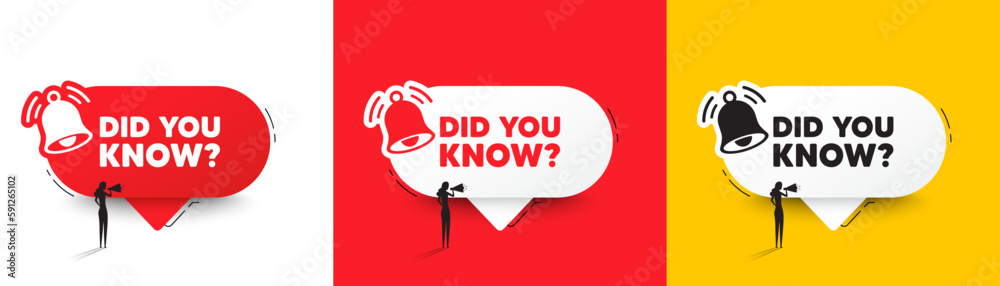 Vetor de Did you know tag. Speech bubbles with bell and woman ...