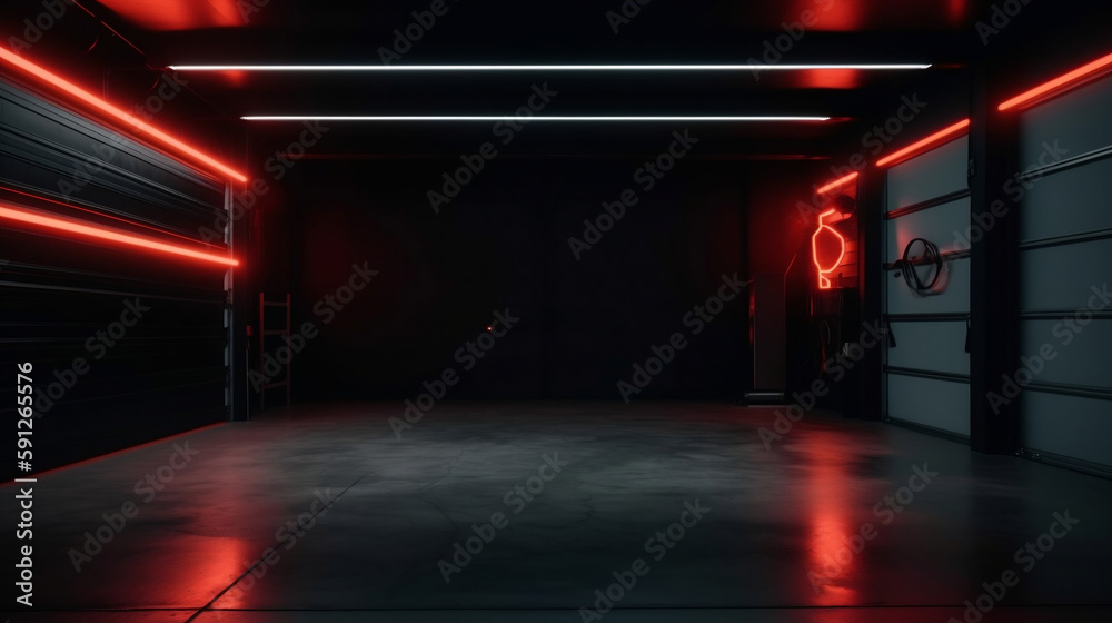 black empty garage with red neon lights. ai generative Stock ...