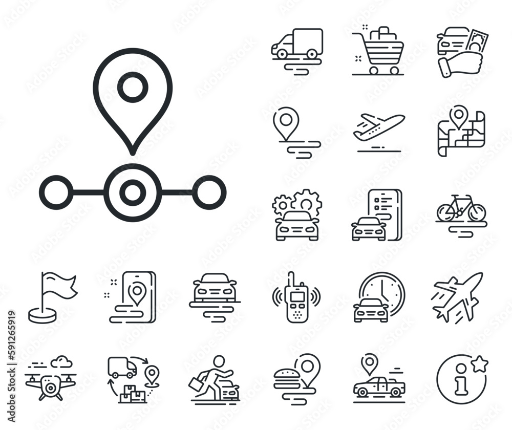 Subway journey path sign. Plane, supply chain and place location ...