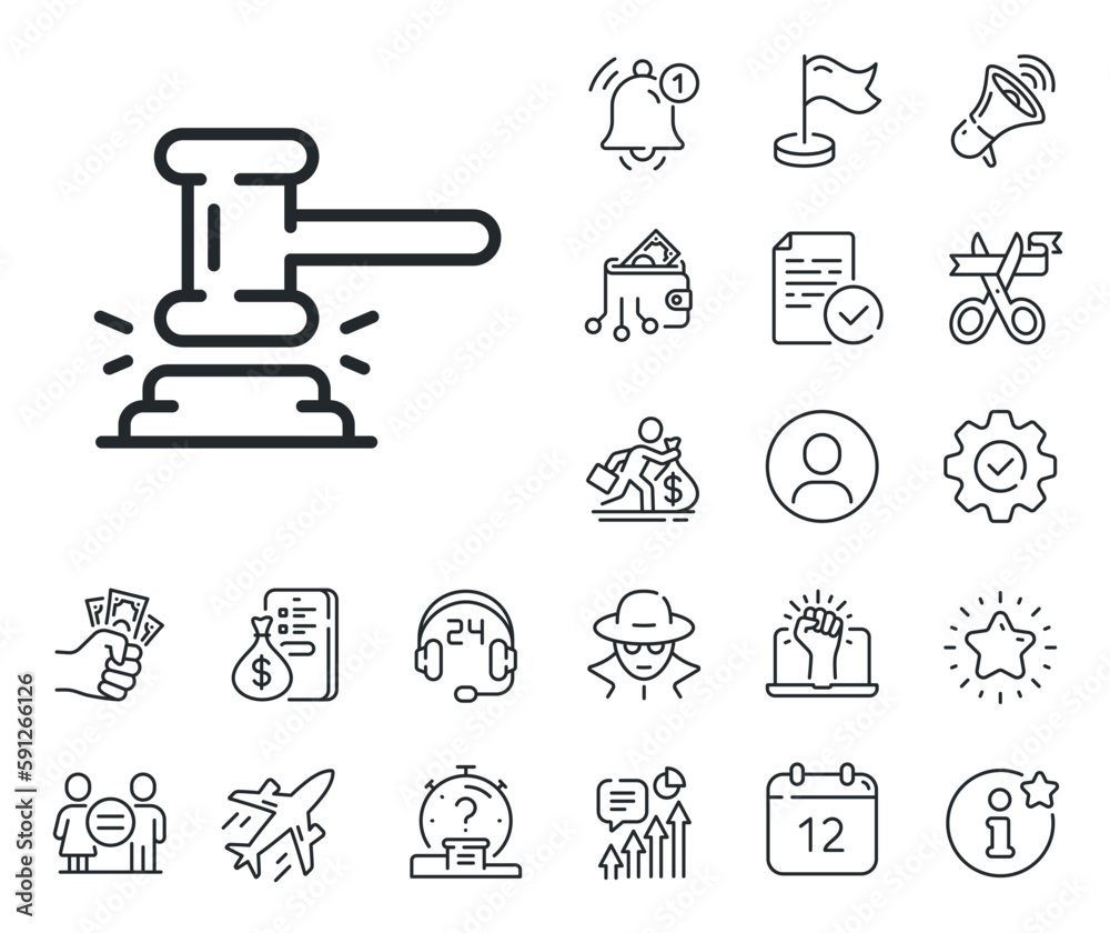 Court judgement sign. Salaryman, gender equality and alert bell outline ...