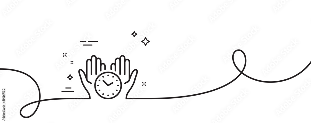 Safe time line icon. Continuous one line with curl. Clock sign. Hold ...