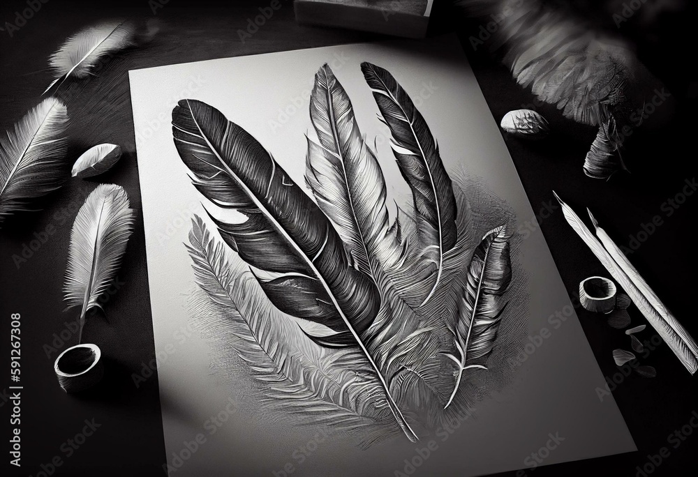feathers sketch graphics interesting beautiful feather pencil drawing ...
