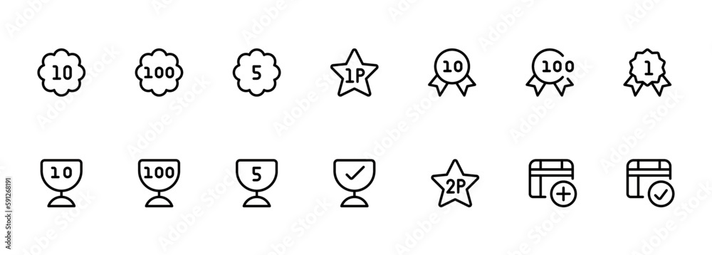 Vetor de Game point rating icons with medals. Level results vector icon ...
