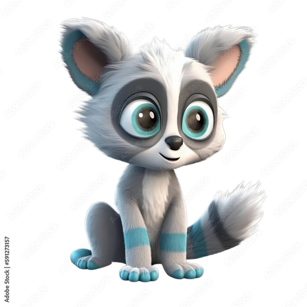 lemur, cute 3d cartoon lemur isolated on transparent background ...