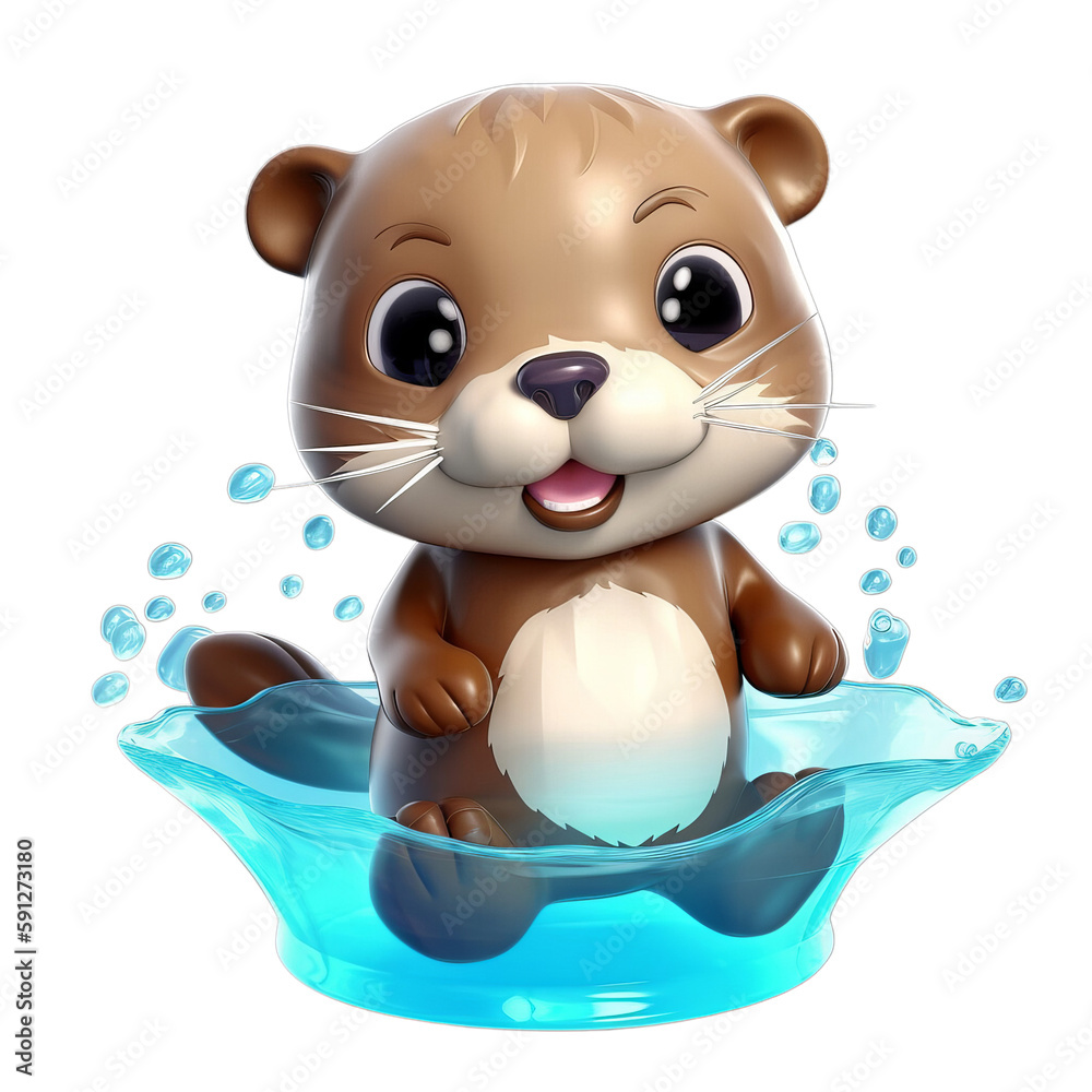 otter, cute 3d cartoon otter isolated on transparent background ...