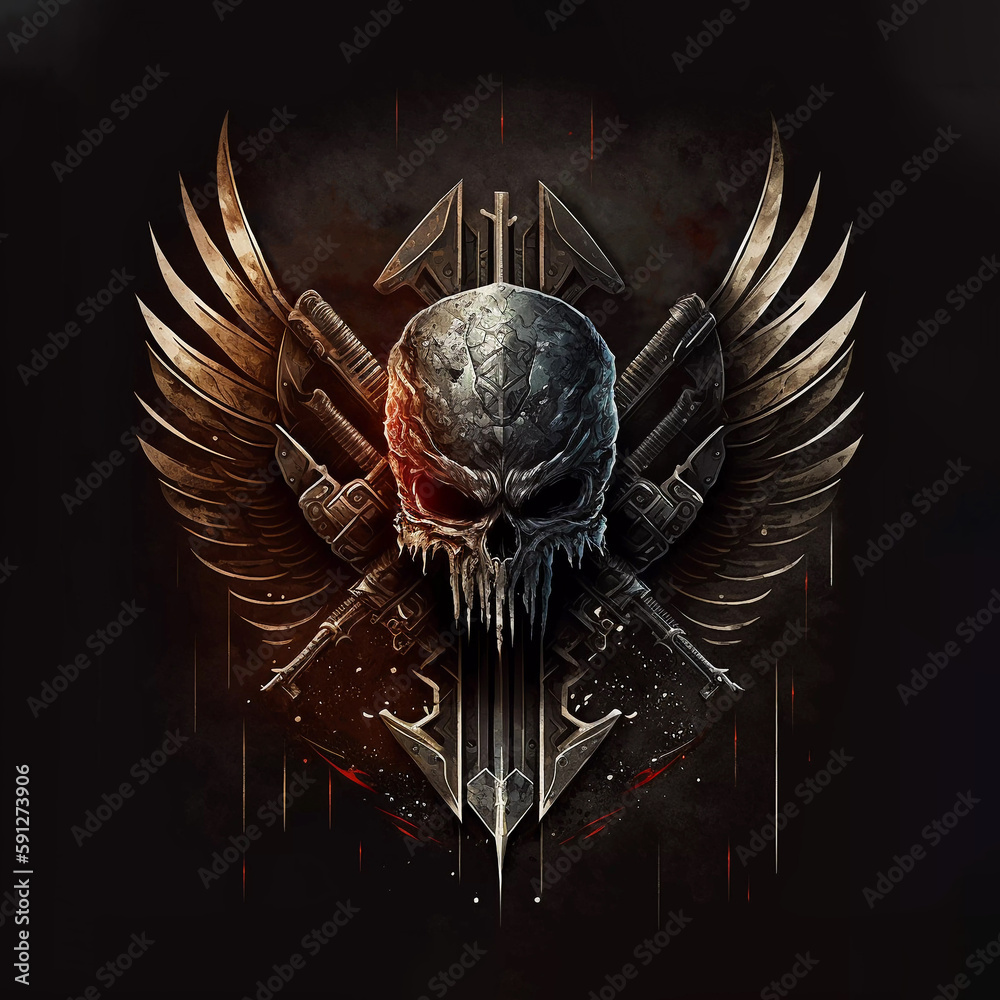 Special forces colored logo emblem with winged skull. Futuristic ...