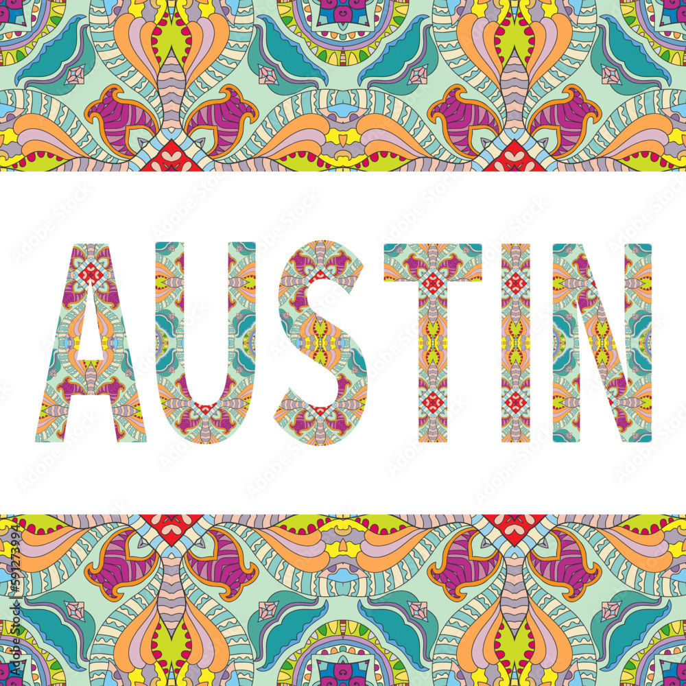 Vecteur Stock Austin sign lettering with tribal ethnic ornament ...