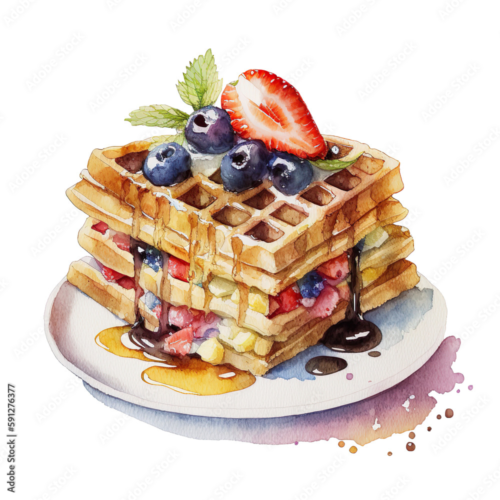 Waffles toast Watercolor Clip Art: A Stunning Graphic Design ...
