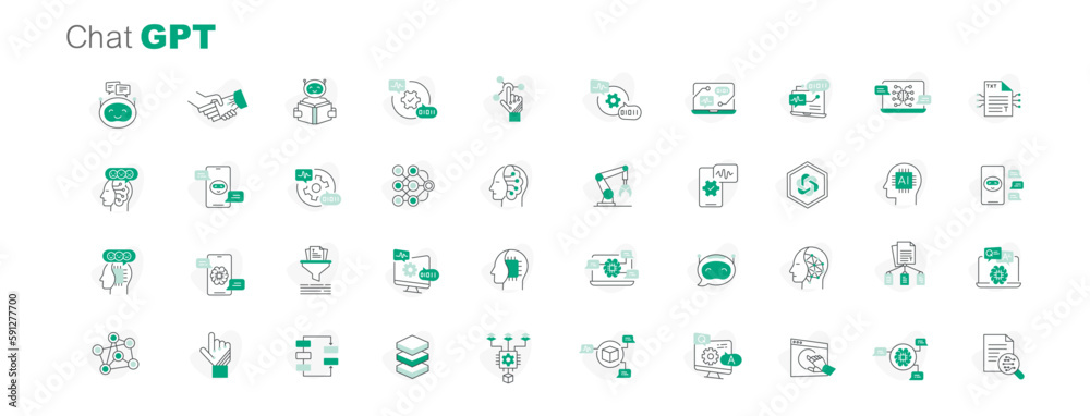 Intelligent conversation icon set. Language model symbol collection ...