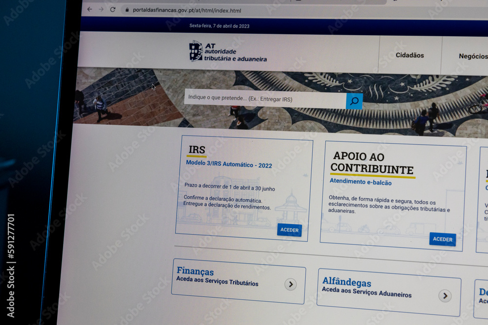 Azores, Portugal - 07.04.2023: Portuguese IRS - "AT Autoridade ...