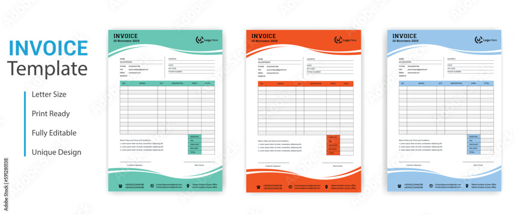 Vetor de Business invoice form template. Invoicing quotes, money bills ...