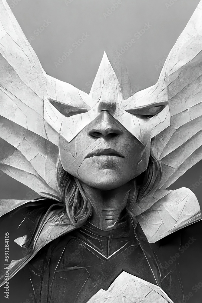 "Captain Marvel Folded" The character's face is rendered with a high ...