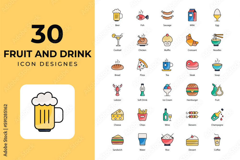 Food and Drink icon Collection, food icons, drinks icons, food and ...